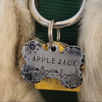 Rustic Dog ID Tag Hand Stamped Personalized Dog Bone ID Dog Name Tag ...