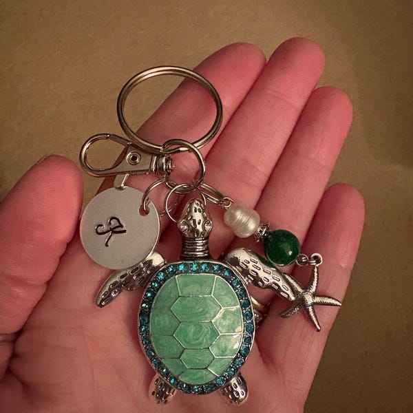 Personalized Monogram Turtle Keychain / Purse Charm: Green Jasper, Salt ...