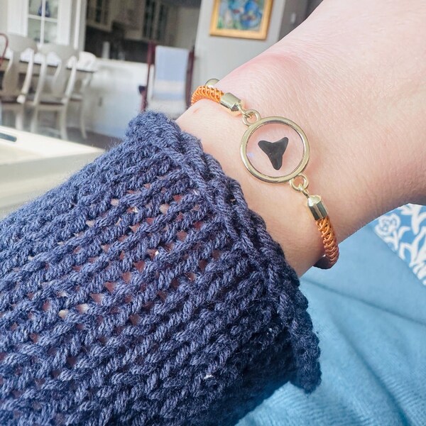 Shark Tooth Bracelet - Woven Cord With Gold - Etsy