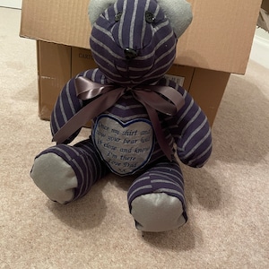 Memory Bear Handmade Personalised Keepsake Remembrance Bereavement Bear ...