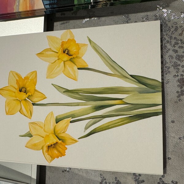 Watercolor Daffodil Greeting Card, Spring Flower Card, Floral ...