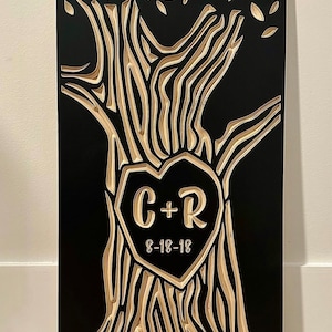 Initials Carved in Tree Personalized Anniversary and Wedding Gift Wood ...