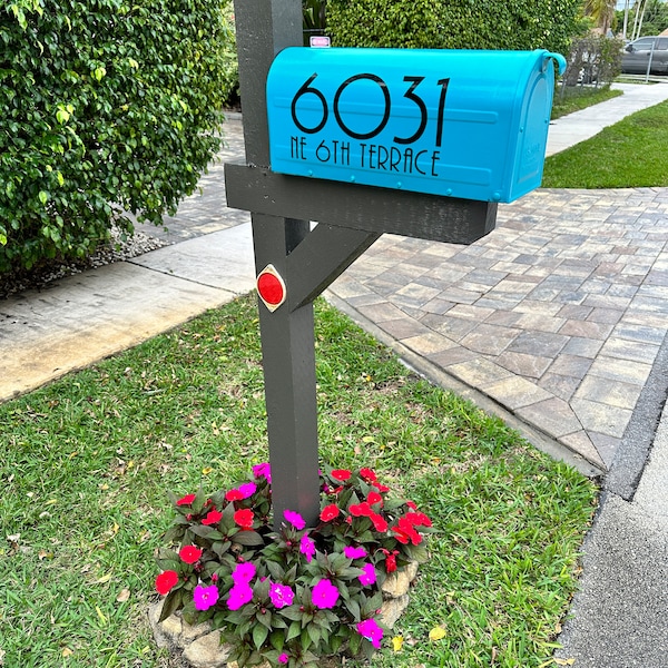 Set of 2 Modern Contemporary Mailbox Numbers With Street Name Vinyl ...
