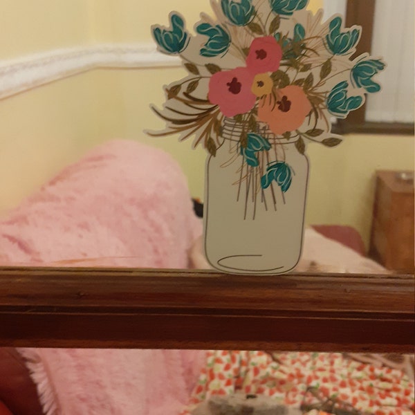 Pink Rose Spring Flower in Glass Jar Sticker Full Color Golden Vinyl ...