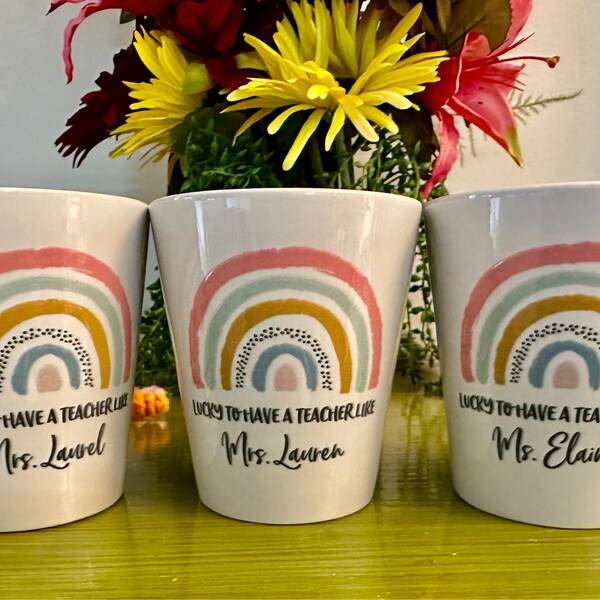 Boho Rainbow Teacher Personalized Mini Flower Pot - Teacher ...