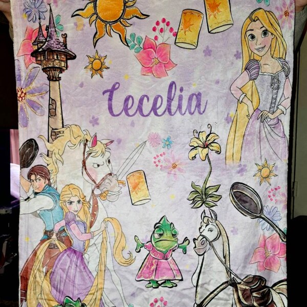 Personalized Tangled Rapunzel Blanket, Watercolor Disney Princess ...