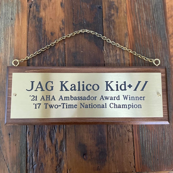 Horse Stall Name Plate With Chain- Solid Brass and Wood- Personalized ...