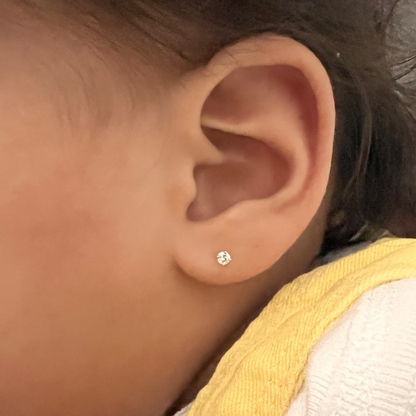 Diamond Earrings for Baby, Diamond Stud Baby Earrings, 14K Genuine ...