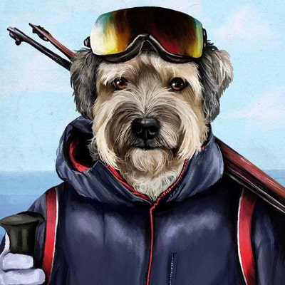 Ski Pet Portrait, Custom Pet Portrait, Pet Portrait, Snowboard Dog ...