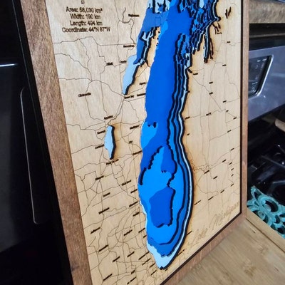 Lake Michigan Laser-cut Birch Wood Map - Etsy