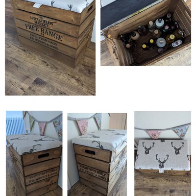 Large Wooden Storage Box With Fabric Upholstered Hinged Lid/seat - Etsy UK