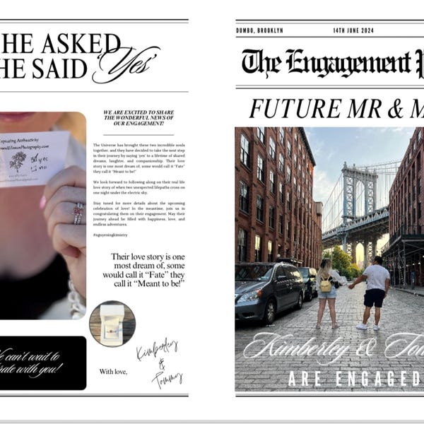 Canva Wedding Engagement Newspaper Template, Editable Newspaper Wedding ...