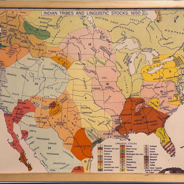 Map of Native American Indian Tribes & Linguistic Stocks C 1650 ...
