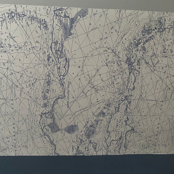 Charts Map Navy Wallpaper - Etsy