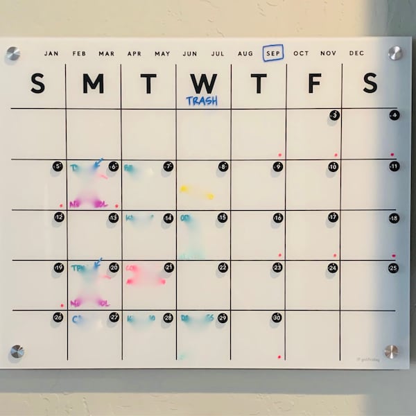 Magnetic Acrylic Dry Erase Calendar | Premium Lucite Wall Calendar ...