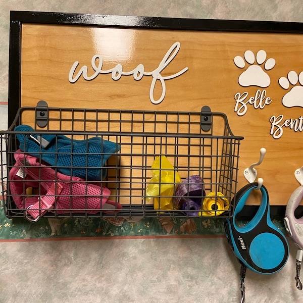 Boston Terrier Dog Leash Hook and Basket Sign Combo | Dog Organizer ...