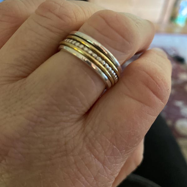 Two-tone Thumb Fidget Spinner Ring for Women, Sterling Silver Boho ...