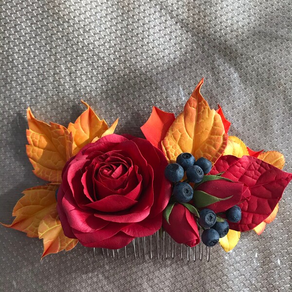 Fall Wedding Hair Comb Autumn Headpiece Burgundy Flower Hair Piece ...