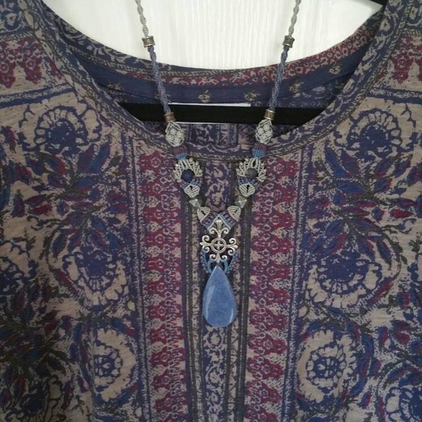 Turquoise/purple Boho Chic Micro Macrame Necklace - Etsy