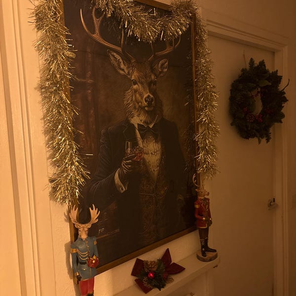 Stag Drinking Whisky Wall Art Print // Vintage Painting Style Portrait ...