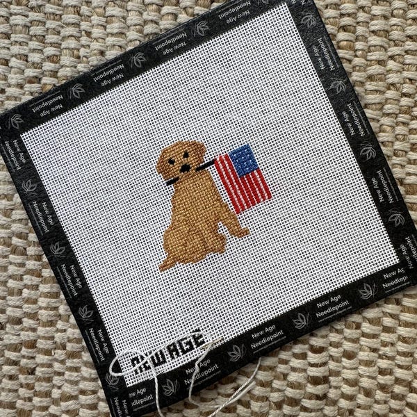 Patriotic Golden Retriever Needlepoint Canvas – 18 Mesh Hand-painted ...