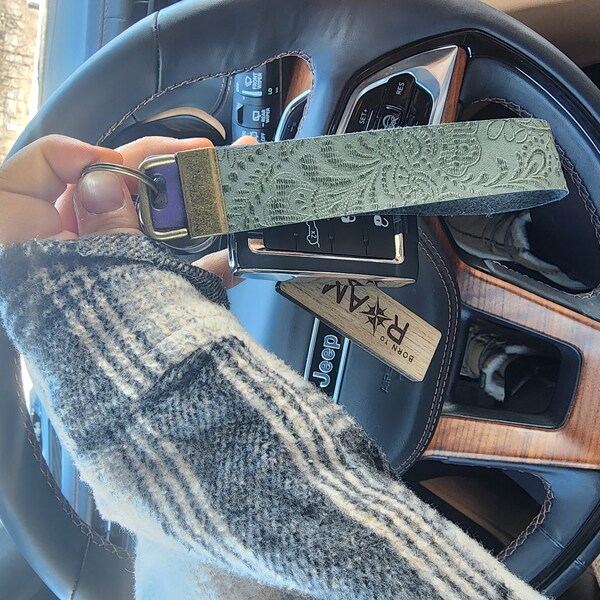 Embossed Faux Leather Key Fob Wristlets Leather Keychain Plum Navy ...