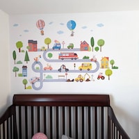 Transportation Wall Decal, Vehicles Cars and Animals Wall Sticker ...