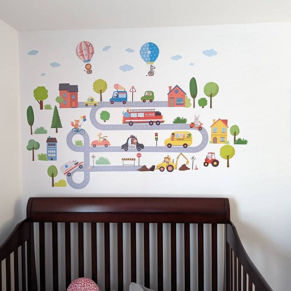 Transportation Wall Decal, Vehicles Cars and Animals Wall Sticker ...