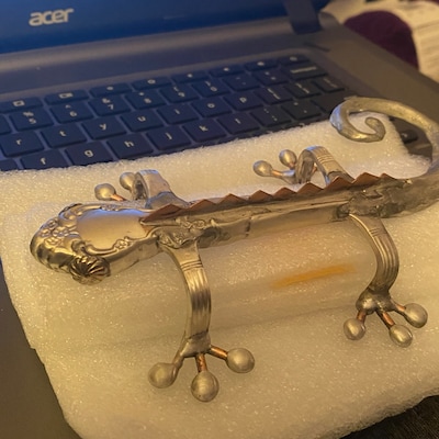 Lizard Silveware Sculpture Vintage Silverplated Metal Silverware Animal ...