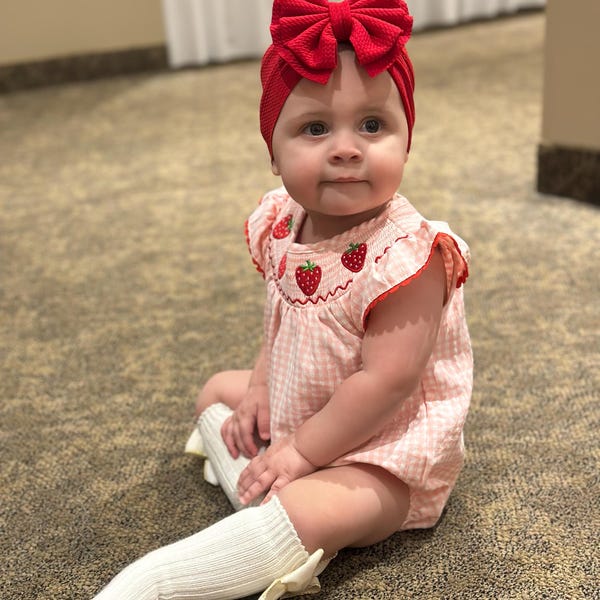 Red Bow - Pull Proof - Stretchy Red Headwrap - Permanently Sewn Wrap ...