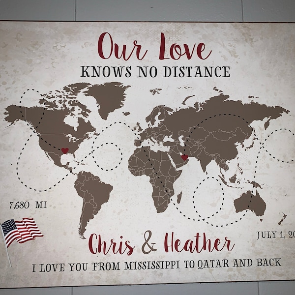 Long Distance Relationship Map, World Map, Deployment Gift ...