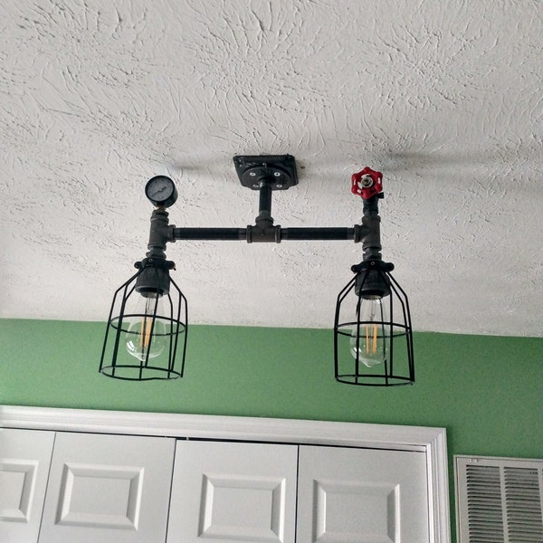 Pipe Light Sconce, Edison Bulb Included, Black Metal Lamp Fixture ...