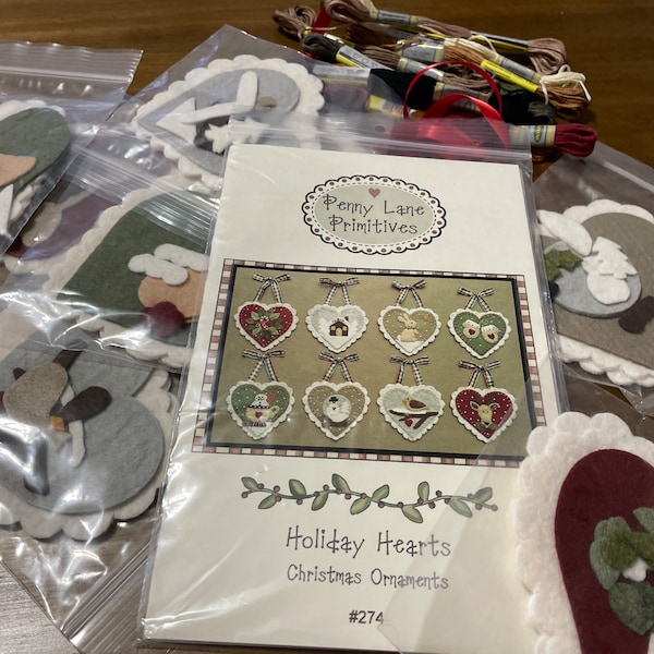 Pre-cut Wool Blend Felt Holiday Hearts Ornament Kit - Penny Lane ...