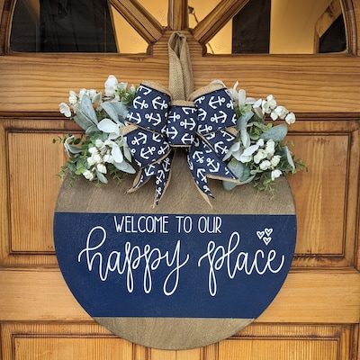 Front Door Decor Welcome to Our Happy Place Year Round Wreath Welcome ...