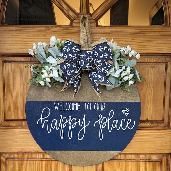 Front Door Decor | Welcome to Our Happy Place | Year Round Wreath ...