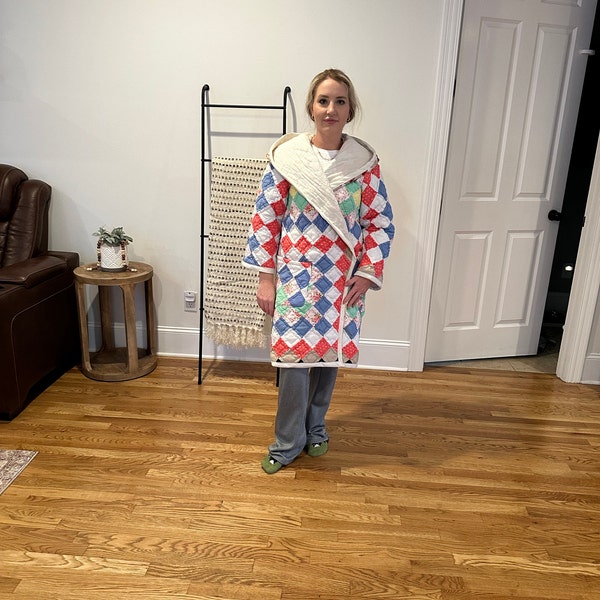 Reversible Quilted Jacket Made From an Antique, Hand Stitched Patchwork ...