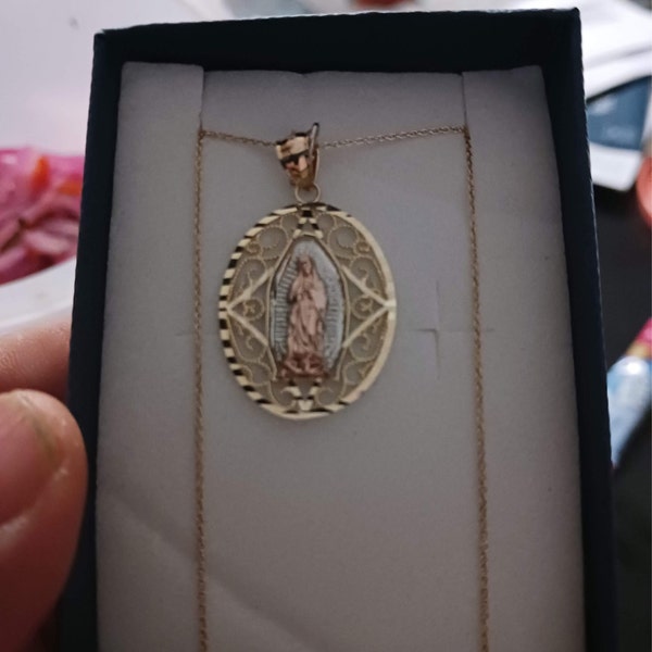 14k Solid Gold Our Lady of Guadalupe Necklace With Diamond Cut Finish ...