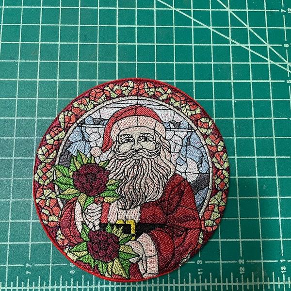 Stained Glass Santa Cup Coaster ITH Machine Embroidery Design in 4 ...