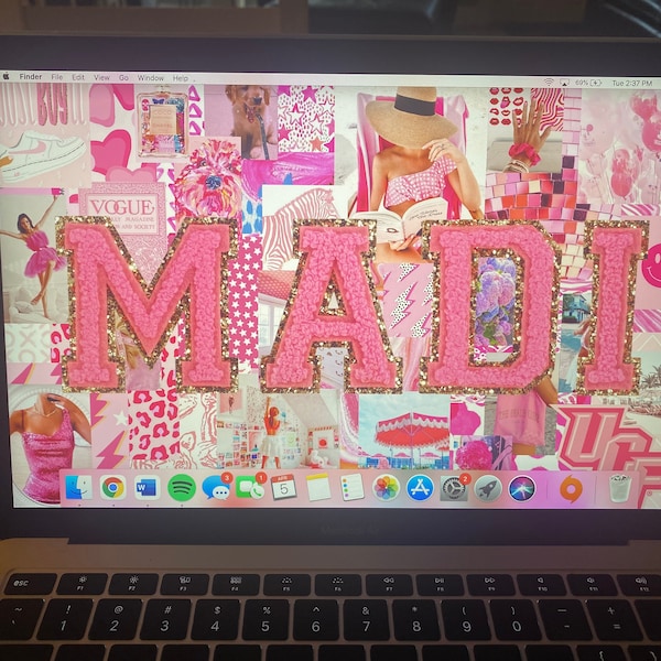 Custom Pink Preppy Monogram Desktop Wallpaper Collage - Etsy