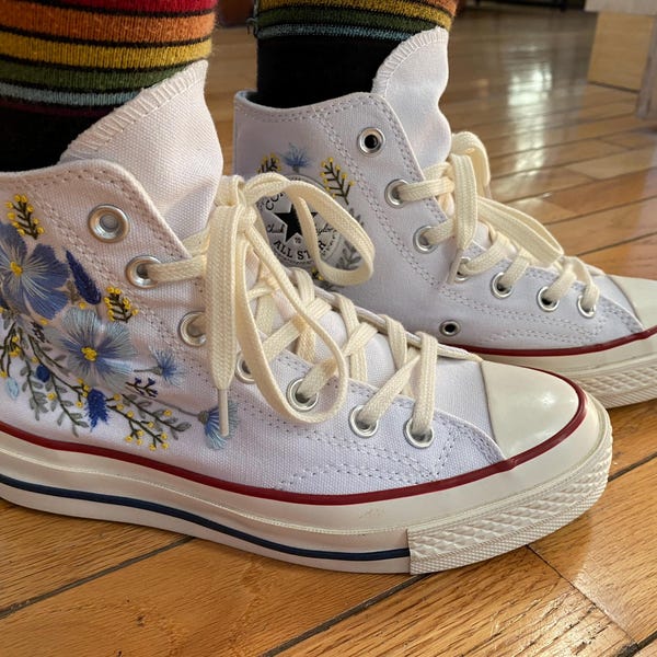 Flatform Converse Wedding, Flowers and Fern Leaves Embroidered Sneaker ...