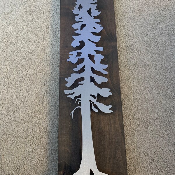 Pine Tree on Knotty Alder / Wood and Metal Signs / Rustic Sign / Wall ...