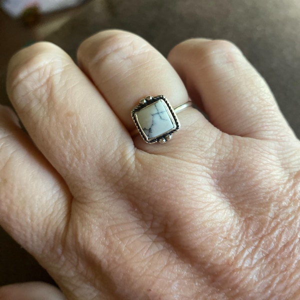 Square White Turquoise Ring/ White Buffalo/ Handmade/.925 Sterling ...
