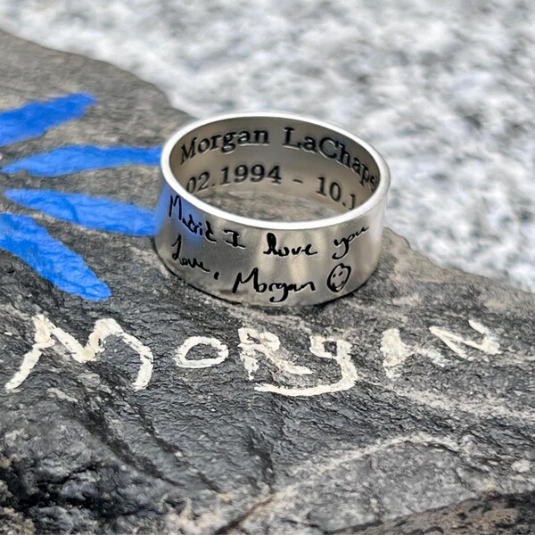 Custom Handwriting Ring • Wide Handwriting Band in Sterling Silver ...