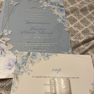 Clear Acrylic Quinceañera Invitations With Pink Flowers Gold Silver ...