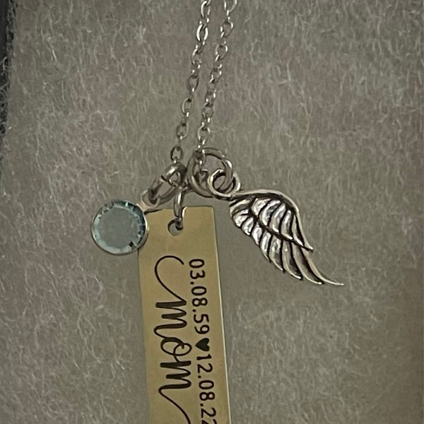 Personalized Memorial Pendant Necklace • Bereavement Gift • Vertical ...