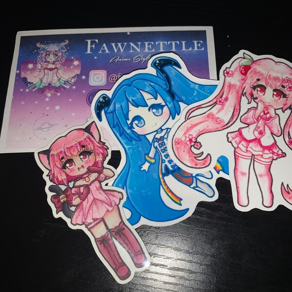 Vocaloid Chibi Miku, Rin, and Len Stickers [cute Kawaii Anime Laminated ...