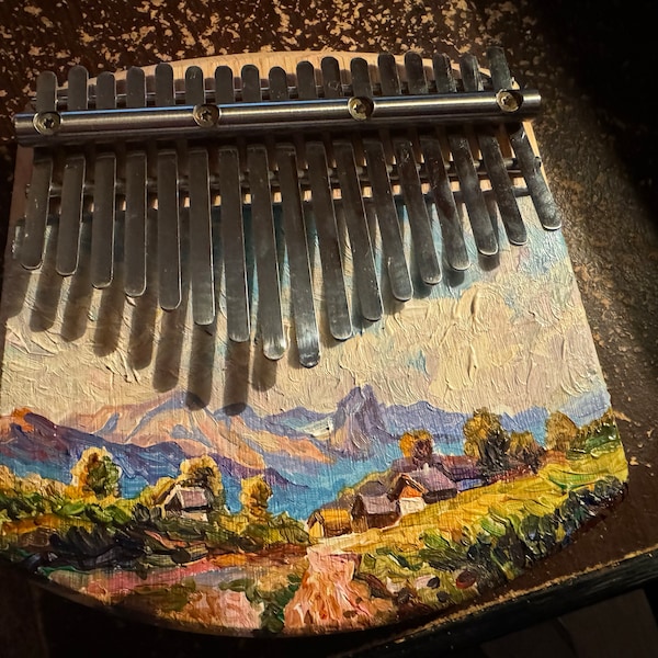 Hand Painted Oak Wood Kalimba, 17 Key Kalimba With Lanscape Painting ...