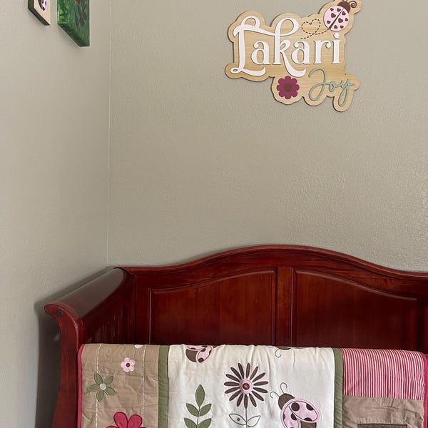 Custom Ladybug 3D Wooden Nursery Name Sign Personalized Ladybird Wood ...