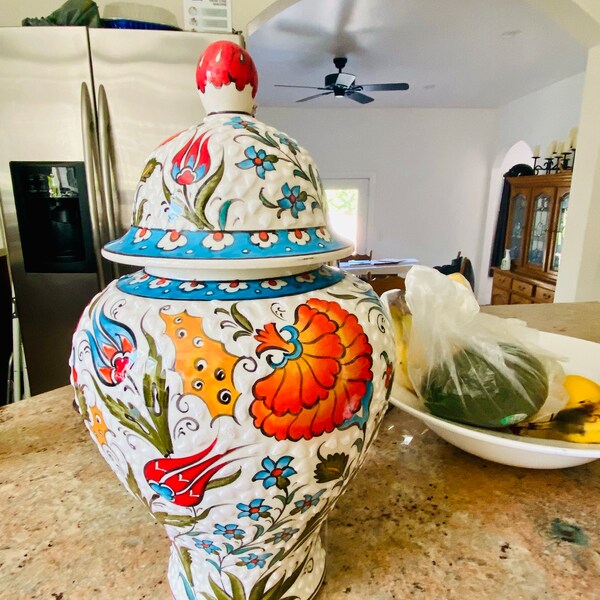 Turkish Hand Painted Ceramic Art Pottery Shah Jar Ginger Jar 40 Cm of ...