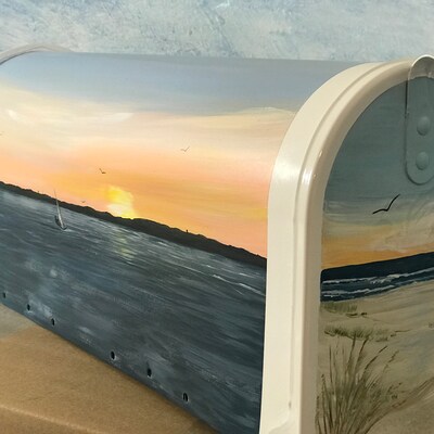 Painted Mailbox, Sunset on the Beach, Beach Mailbox, Custom Painted ...